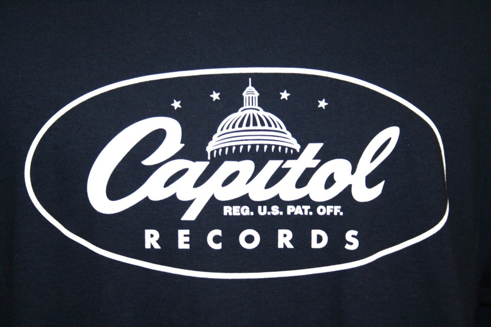 CAPITOL RECORDS Label Logo Dark Blue T-SHIRT New XL The Beatles Beach ...