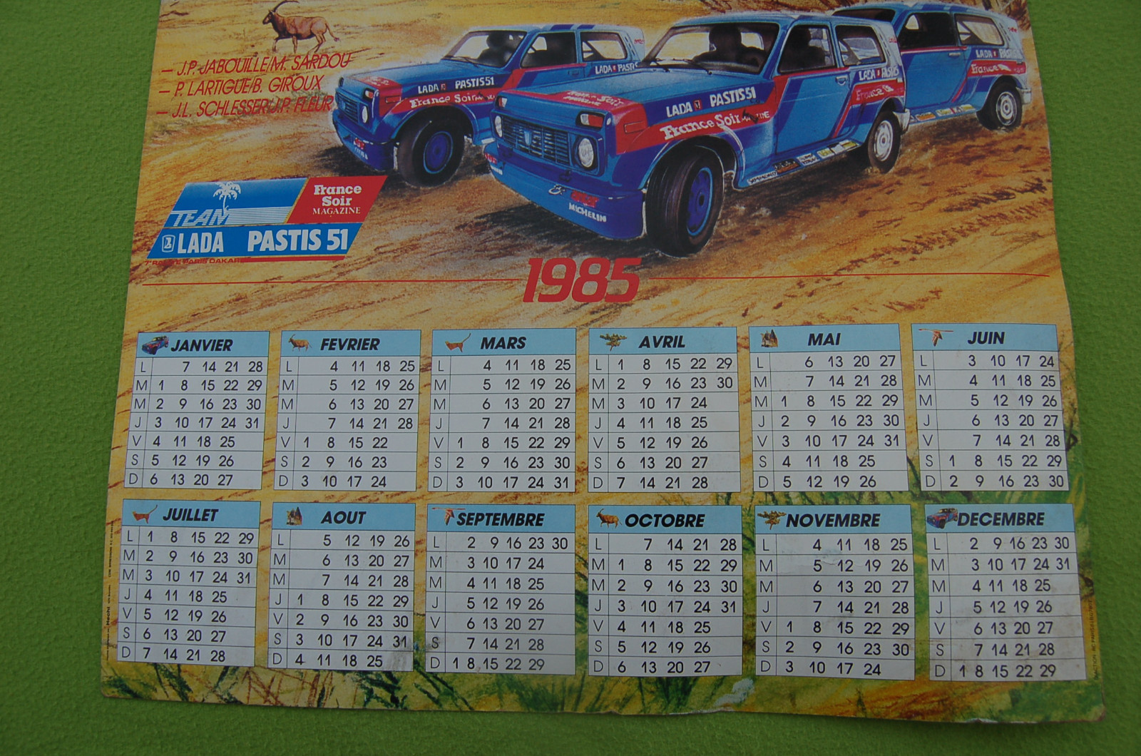 Rare Ancien calendrier cartonné publicitaire PARIS DAKAR 1985 - PASTIS ...
