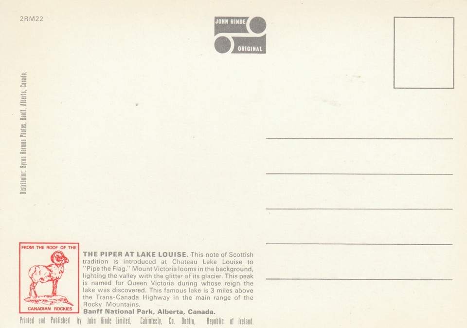 Vintage Postcard LAKE LOUISE BANFF NATIONAL PARK ALBERTA CANADA PIPER ...