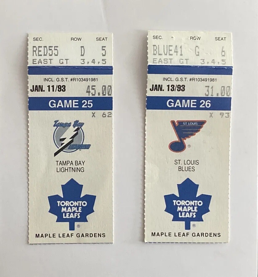 1992-1993 Toronto Maple Leafs Ticket Stubs Pair St Louis Blues Tampa ...