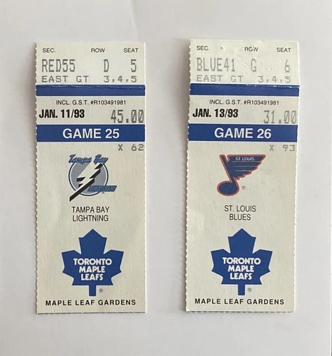 1992-1993 Toronto Maple Leafs Ticket Stubs Pair St Louis Blues Tampa ...