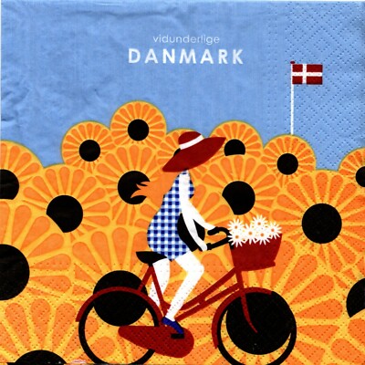SERVIETTES EN PAPIER DANEMARK FEMME EN VELO. PAPER NAPKINS DENMARK LADY ...