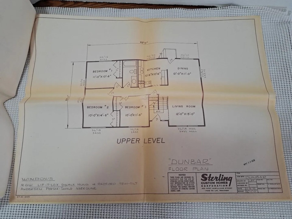 Vtg 1972 Architectural History Dunbar House Plan Blue Prints 4 Sheets ...