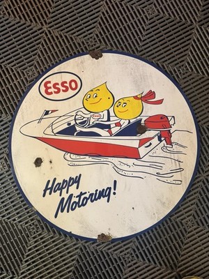 Antique style porcelain look Esso dealer service gas station large sign ...