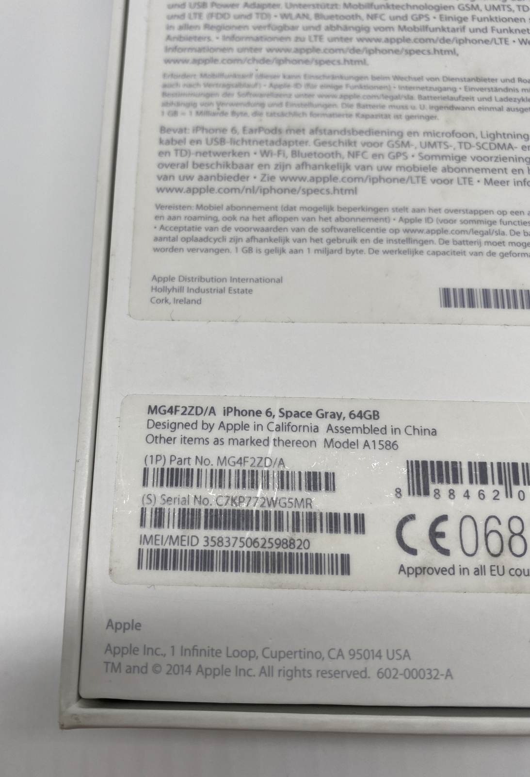 Verpackung - iPhone 6 Space Grey 64GB - Box Schachtel Karton - OHNE ...