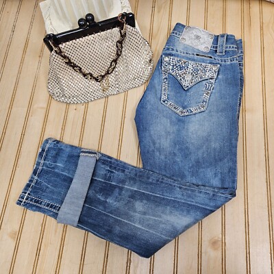Miss Me Size 27 Signature Cropped Distressed Rhinestone Embellished ...