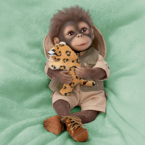 Ashton Drake Milo the Safari Monkey Doll Lifelike with Plush Leopard Animal 16" | eBay