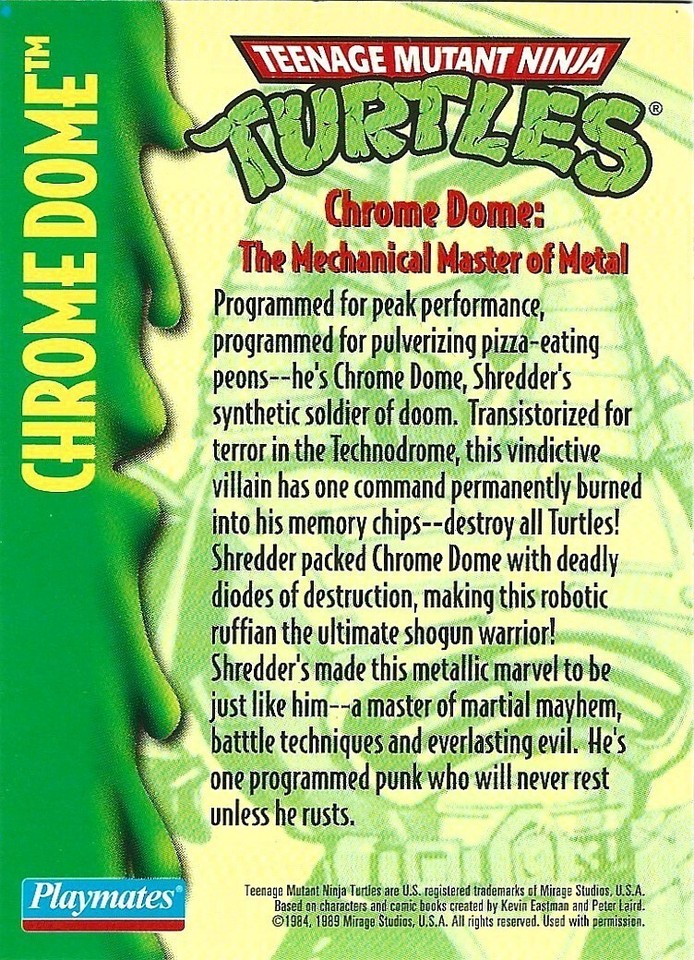 TEENAGE MUTANT NINJA TURTLES PLAYMATES INSERT CARD CHROME DOME TMNT | eBay