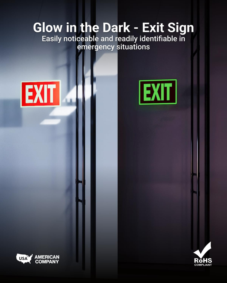 Sunco Photoluminescent Exit Signs, Glow in the Dark Emergency Sign, Non ...