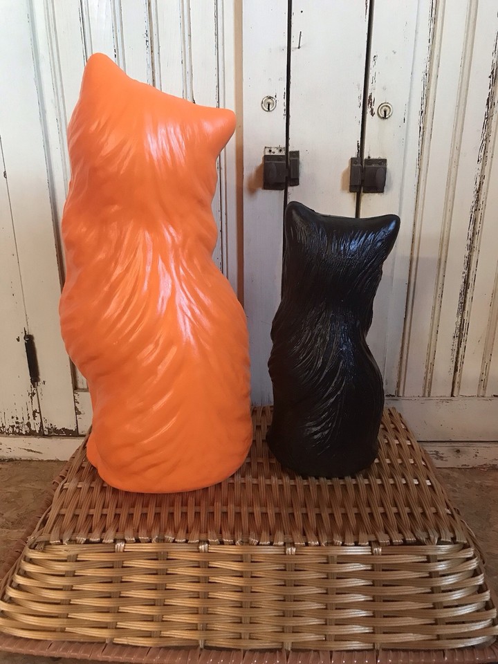 Halloween Black And Orange Cats Scary Yellow Eyes PAIR Blow Mold ...