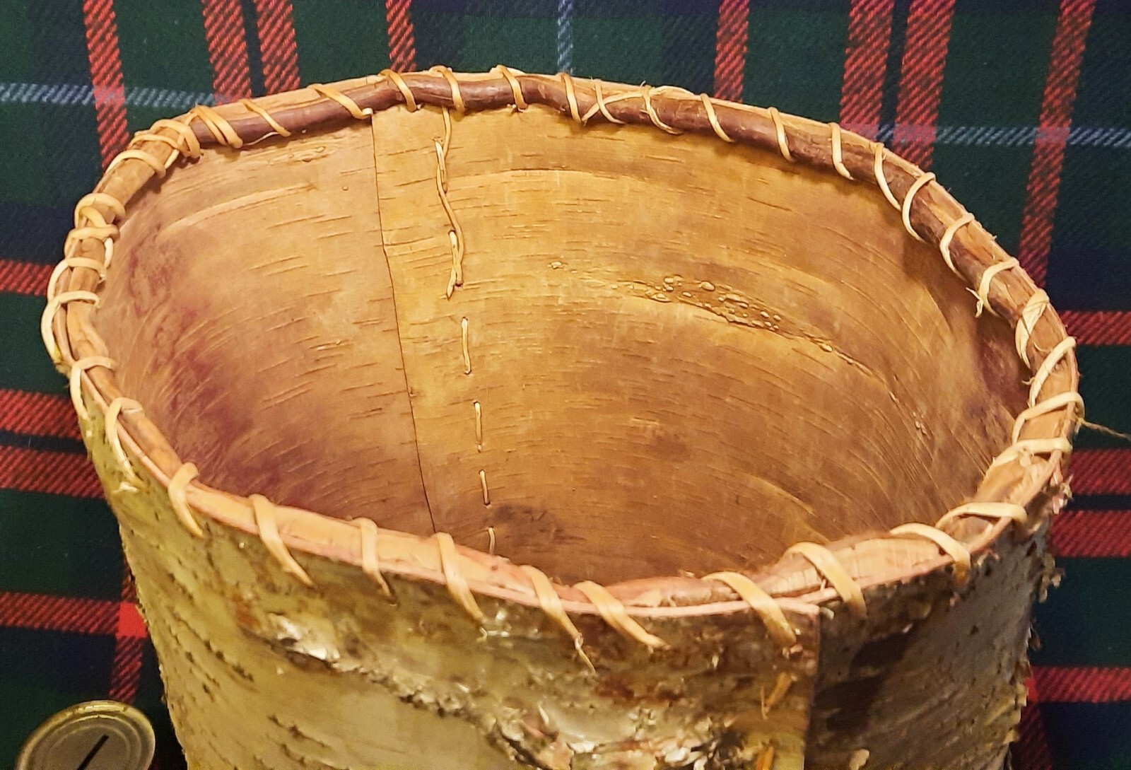 LARGE birch bark basket vtg log cabin decor wood tree wastepaper art ...