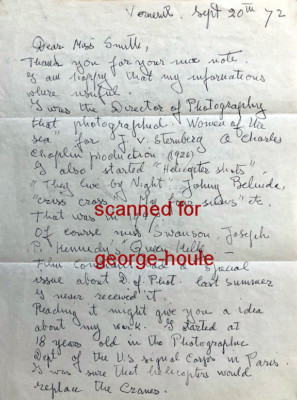 PAUL IVANO - LETTER - SIGNED - - CINEMATOGRAPHER - FRANKENSTEIN ...