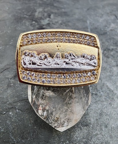 10k .417 Gold Last Supper NG Two-Tone Iced Signet Sz 10 Ring Au 2448 | eBay