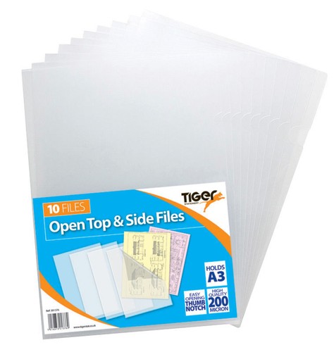 10 x A3 Report Files Clear Open Top & Side Covers Plastic Folder Wallet ...