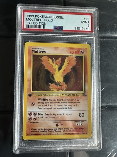 Moltres Holo 1st Edition PSA 9 Mint Fossil 12/62 1999 Graded Pokemon ...