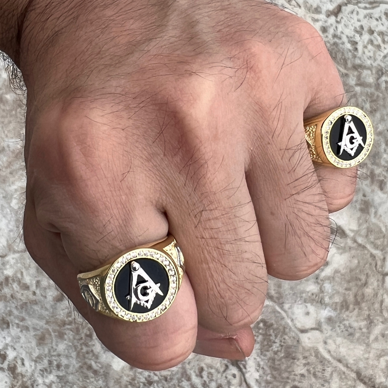 14K Gold Plated over 925 Sterling Silver Masonic Ring Master Mason CZ ...