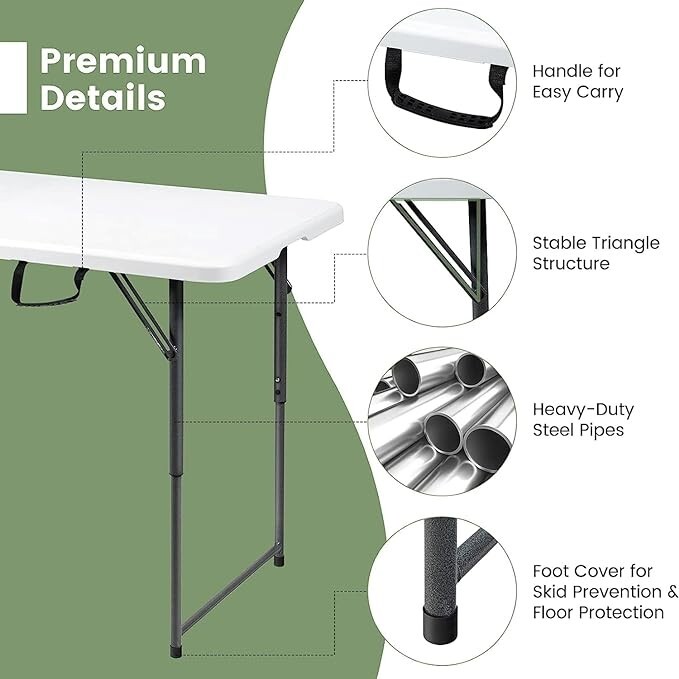48x24 Inch Plastic Folding Table, Height Adjustable, Indoor Outdoor ...