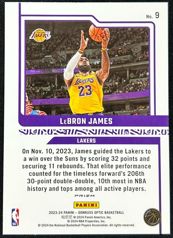 2023-24 Panini Donruss Optic LeBron James Elite Dominators Holo #9 ...