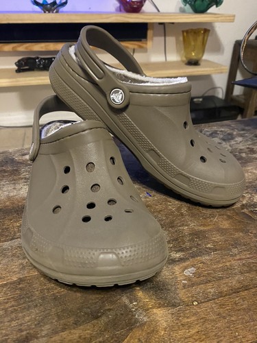 Crocs Clogs Brown Classic Lined Warm Fuzzy Liner Pivot Heel Strap M 6 ...
