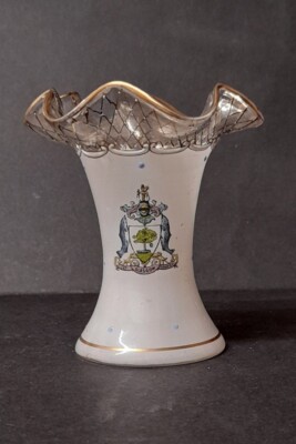 Very Rare Crestware Crested Glass Vase with Hand Painted Embellishments ...