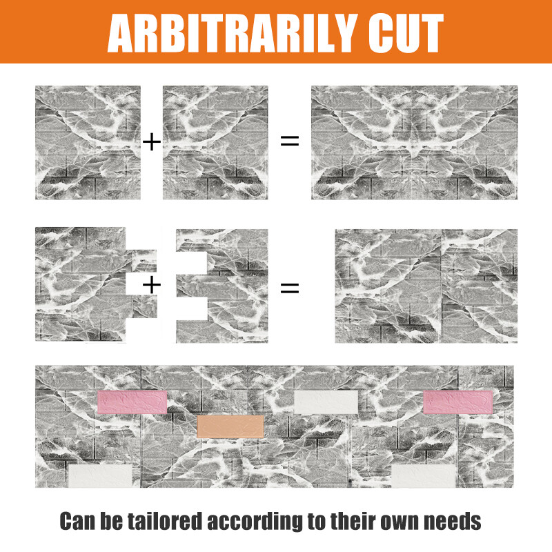 60PCS 3D Tile Brick Wall Stickers Self-adhesive Waterproof Foam Panels ...