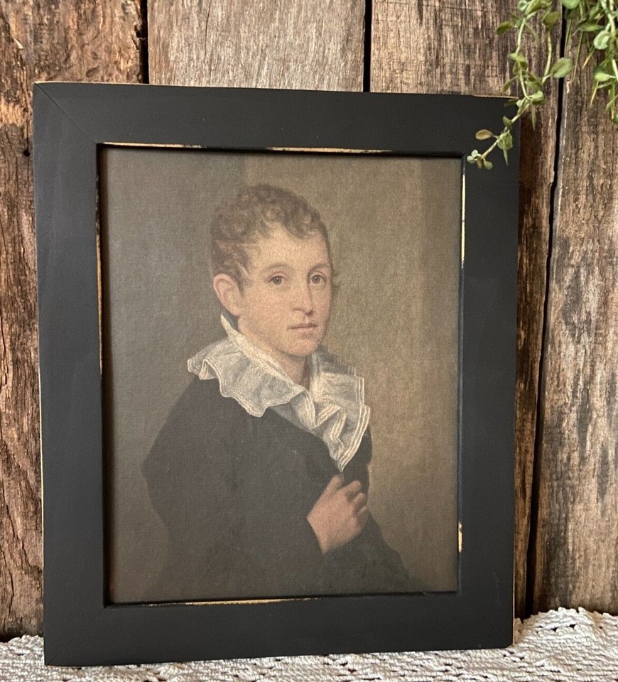 Primitive Patriotic Early American Colonial Boy Portrait Art Framed Or ...