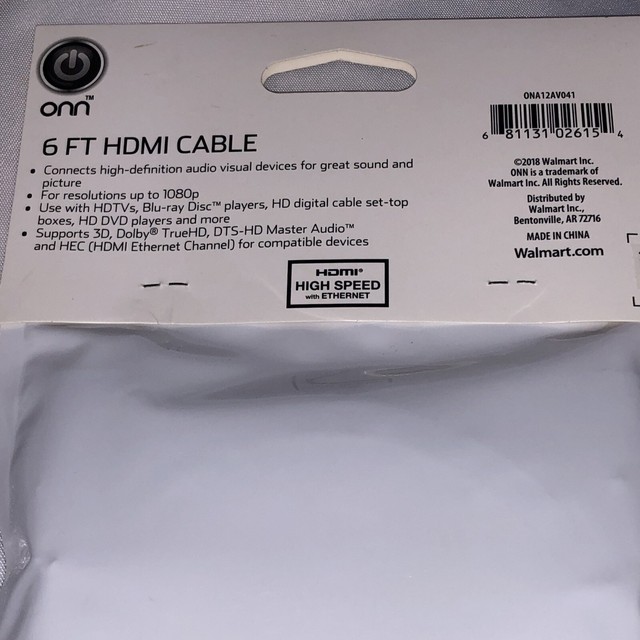 ONN ONA12AV041 6ft HDMI Interface Ethernet Cable for sale online | eBay