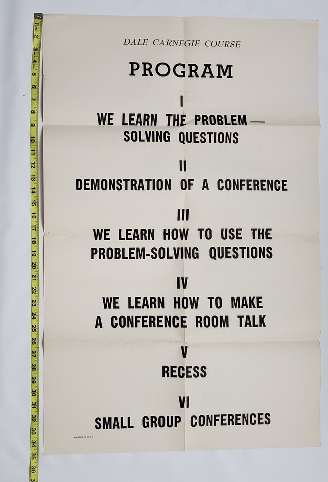 Vintage Dale Carnegie Training Program Poster Steps Schedule ...