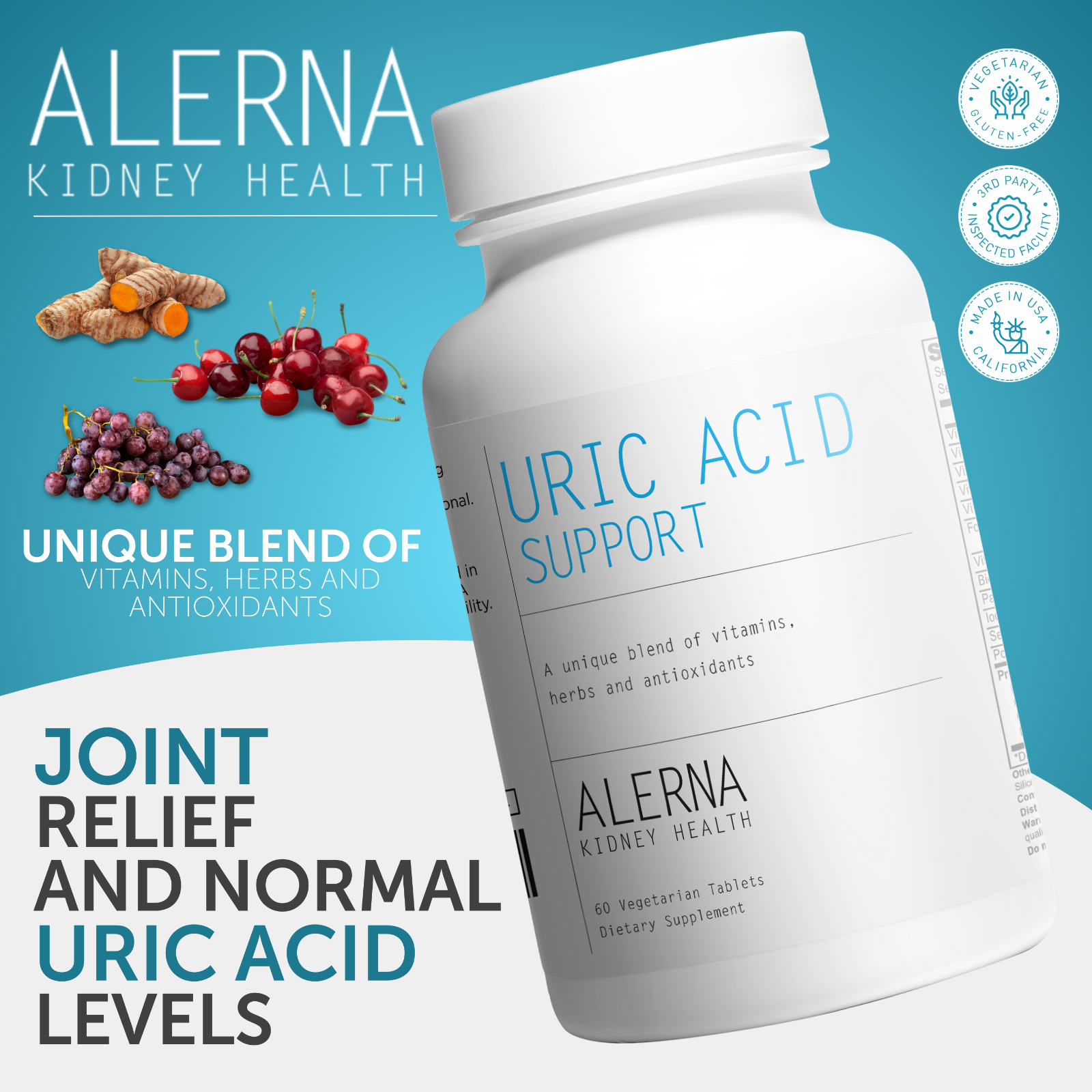 Uric Acid Support Tablets Joint & Kidney Supplement Tart Cherry For ...