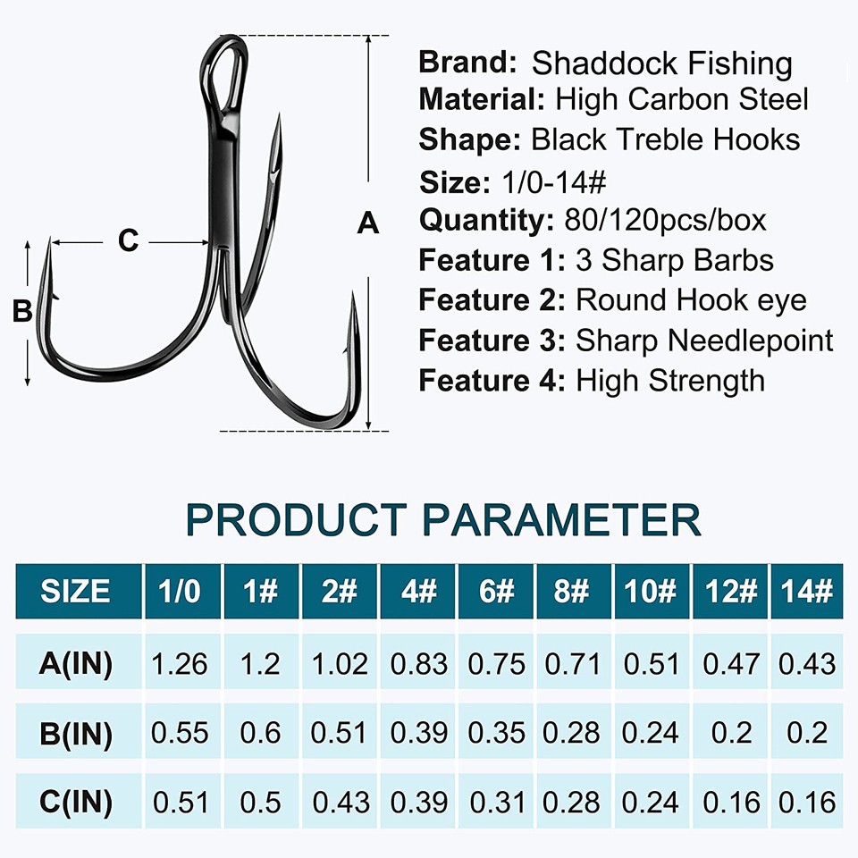 100PCS Treble Hooks Triple Fishing Sharp Hooks for Freshwater Saltwater ...