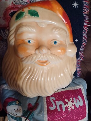 Vintage Christmas Santa Claus Face Blow Mold Light Wall Decor Blue Eyes ...