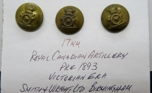 Royal Canadian Artillery Victorian Era Trio 17mm Brass Uniform Buttons ...