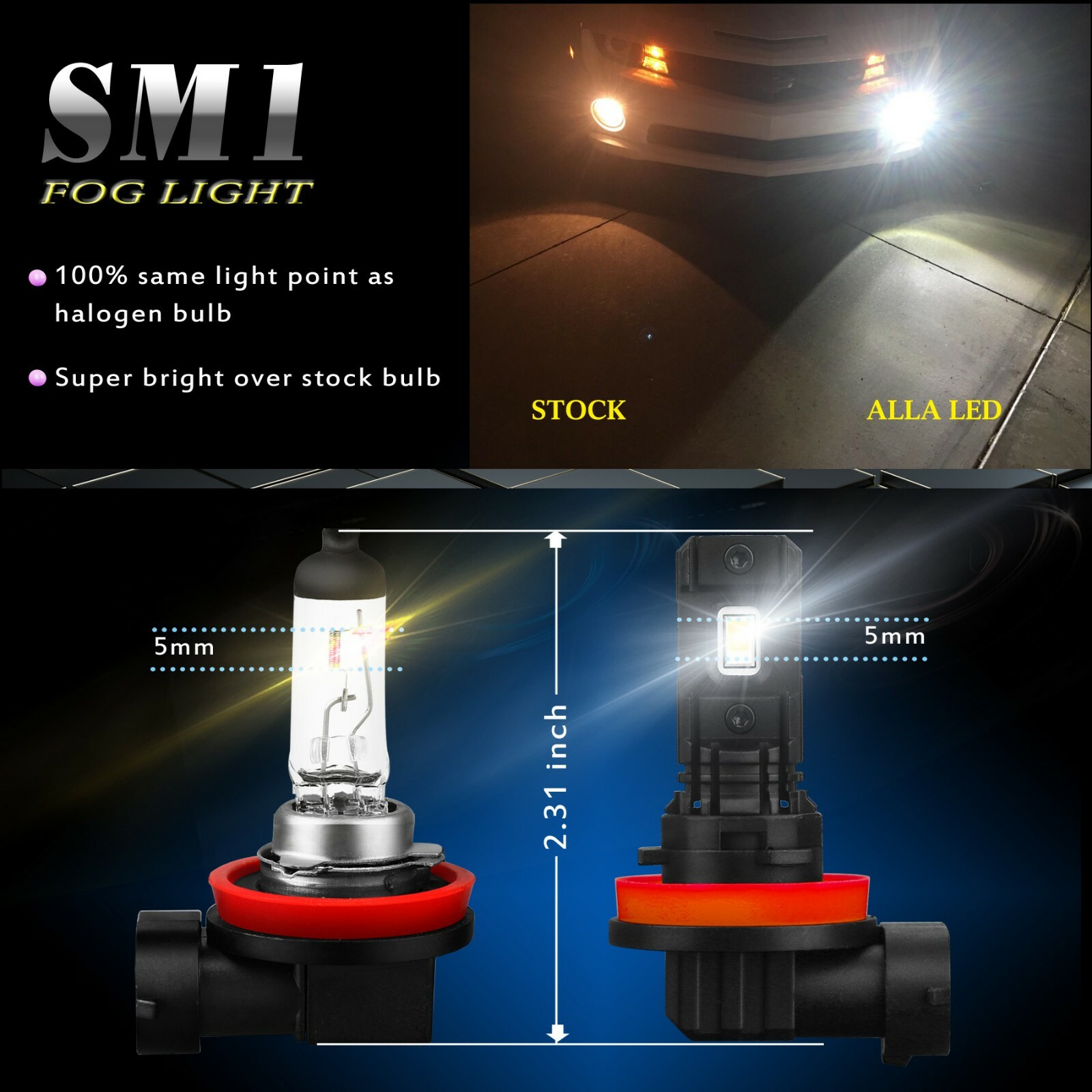 Alla Lighting Heavy Duty 881 894 LED Fog Light Bulb Replacement, Xenon ...