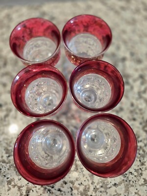 Vintage Red Kings Crown Thumbprint Glassware- Set of 6 | eBay