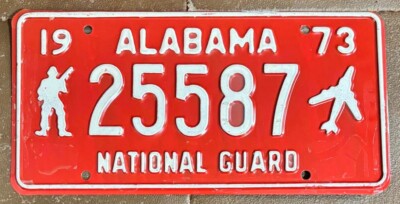 Alabama 1973 MILITARY NATIONAL GUARD License Plate # 25587 | eBay