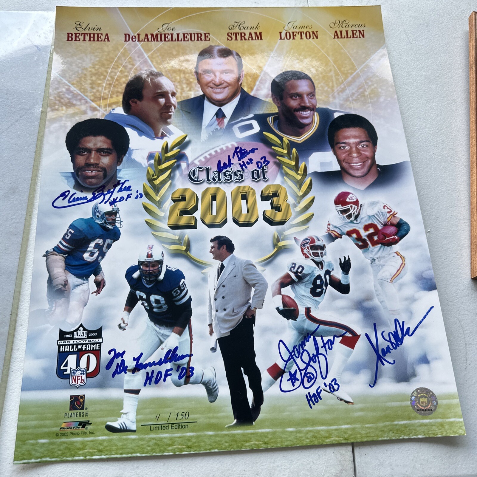 HANK STRAM MARCUS ALLEN JAMES LOFTON ELVIN BETHEA Signed 16x20 HOF 03 ...