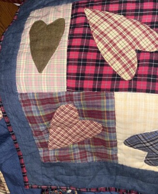 Patch Magic primitive Hearts Set Full Queen Quilt 2 Shams. 6 Valances 2 ...