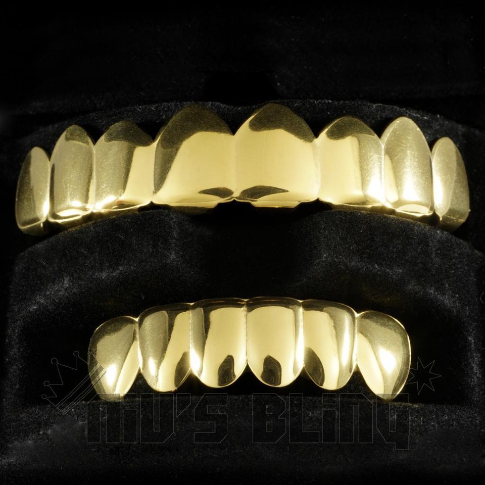 18K Gold Plated GRILLZ Mouth Caps Hip Hop Custom Grills 8 Teeth Top ...