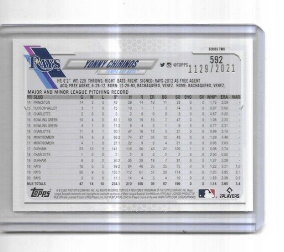 2021 Topps Gold #592 Yonny Chirinos Tampa Bay Rays SN 1129/2021 | eBay