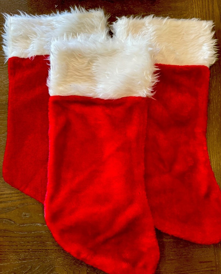 3ct Red Christmas Holiday Santa Stockings White Fur Gift bags 17x8 NEW ...