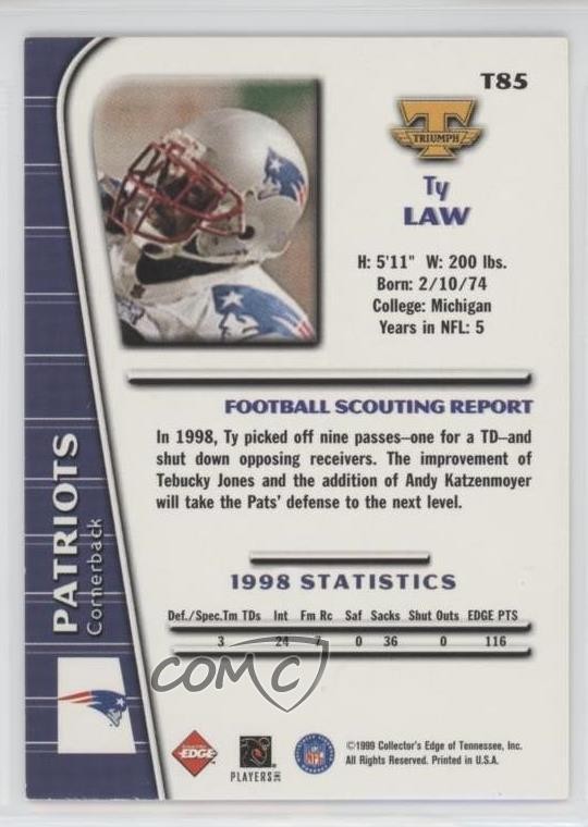 1999 Collector's Edge Triumph Millenium Collection Blue Ty Law #T85 | eBay