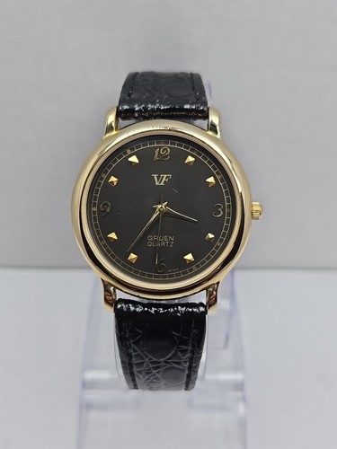 Vintage Gruen Vanity Fair Quartz Watch Black Leather Band VF New ...
