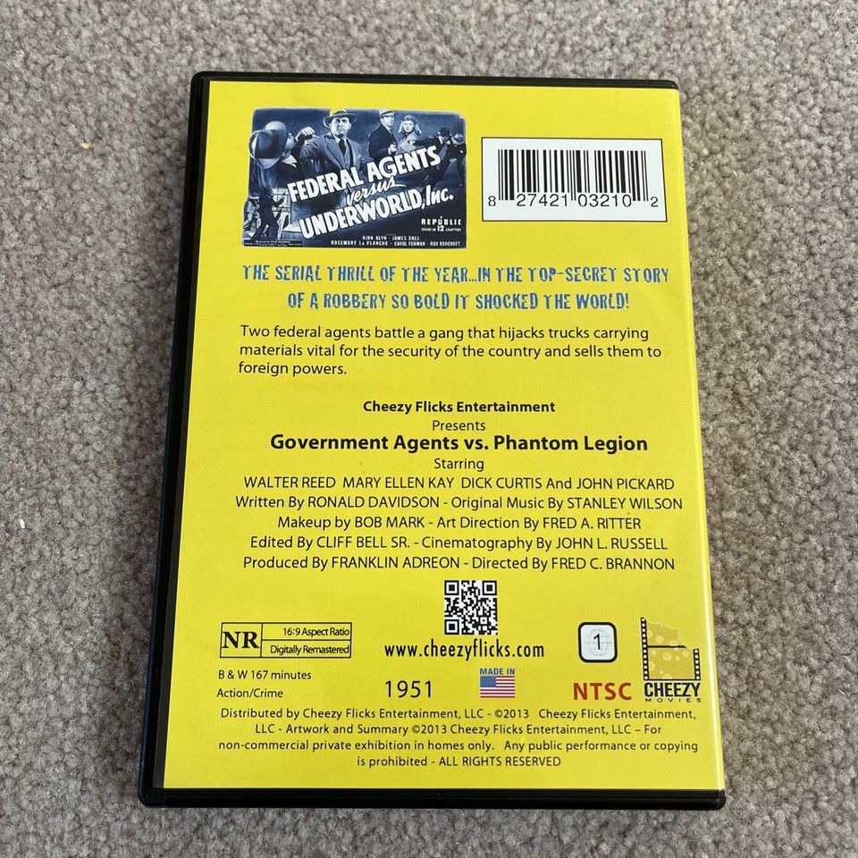 Government Agents vs Phantom Legion DVD Republic Serial Walter Reed 12 ...
