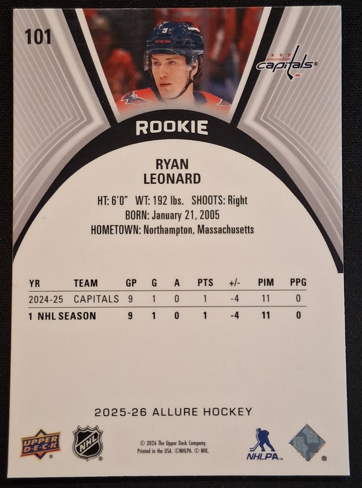 2025-26 Upper Deck Allure RC ROOKIE # 101 Ryan Leonard Washington ...