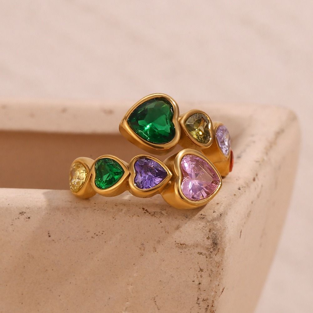 Gold Color Hearted Ring Stainless Steel Staggered Ring High Quality ...