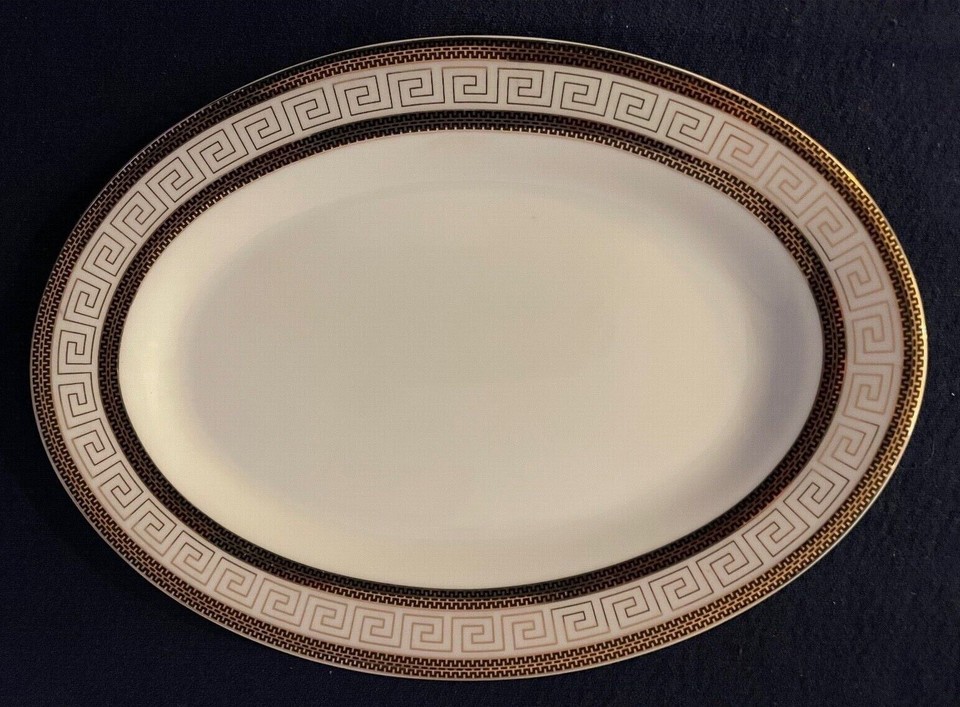 Vintage Fine Porcelain Gold and Black Greek Key Dinnerware and ...