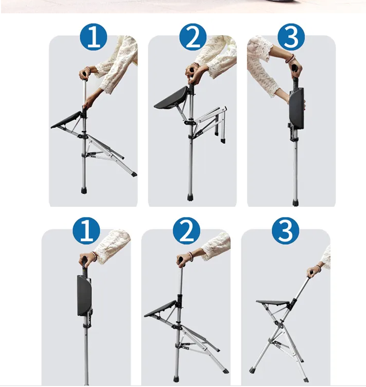 Stainless Steel Folding Cane Stool Crutch Chair Seat Walking Stick ...