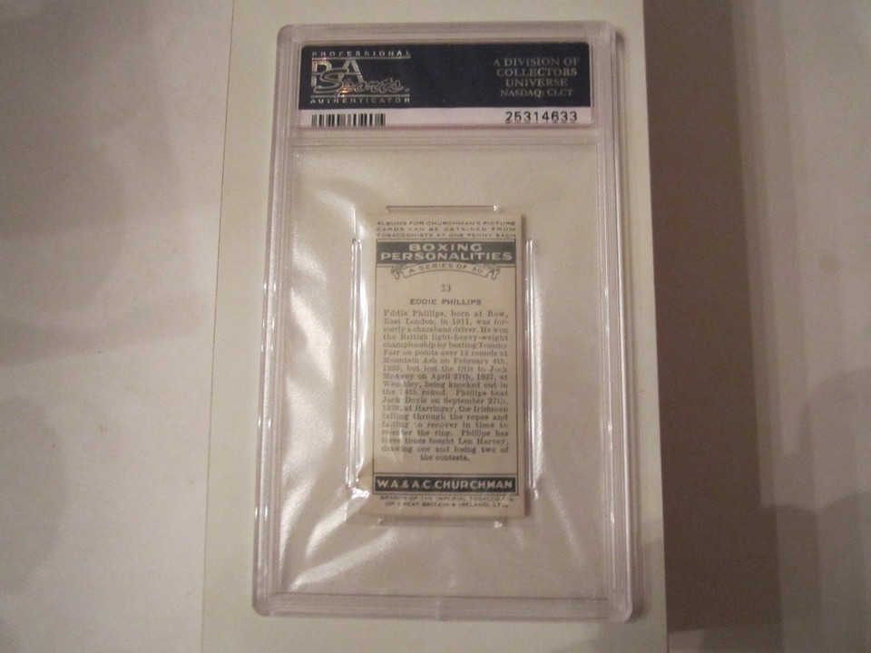 1938 EDDIE PHILLIPS #33 BOXING CARD WA&AC CHURCHMAN PSA GRADED 5 - TUB ...