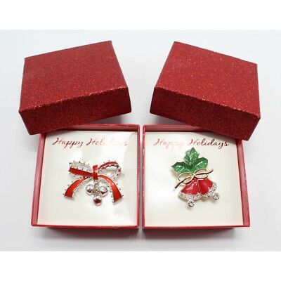 Set of Two Holiday Christmas Brooch Pins in Gift Boxes | eBay