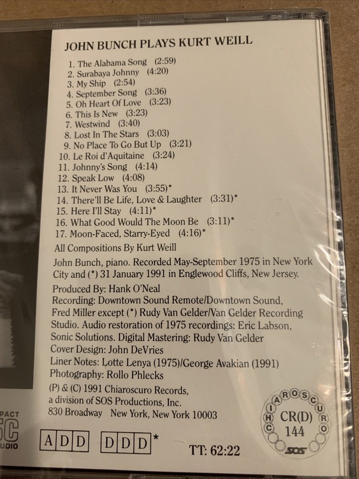 John Bunch Plays Kurt Weill (NEW CD) 91454014422| eBay